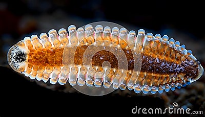 Worm Under A Microscope, Phylum Annelida Isolated On Black Background ...