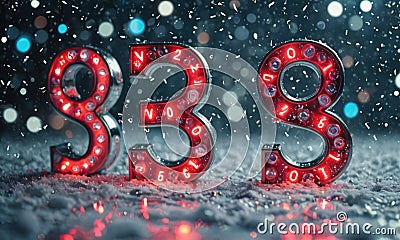 A Close Up Of The Numbers 933 Written In Red Letters. Royalty-Free ...