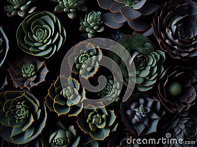 AI Illustration Of An Aerial View Of An Array Of Diverse Succulent ...