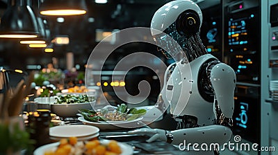 AI-Powered Robotic Chef Preparing Gourmet Meal In Futuristic Kitchen ...