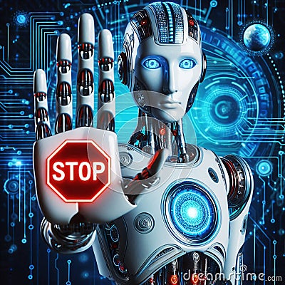Ai Robot Artificial Intelligence Stop Halt Prohibition Warning Hand ...