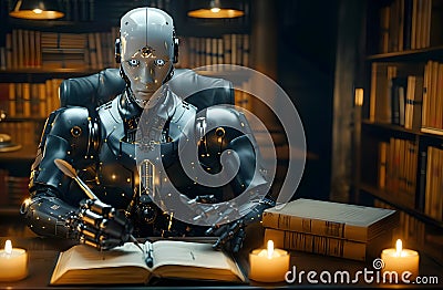 AI Scholar: Robot In A Library Stock Image | CartoonDealer.com #328770853
