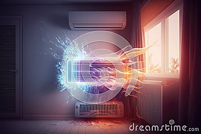 Air Conditioner Fire In Modern Apartment Design Realistic. Generative ...