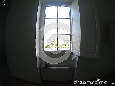 Air Conditioning Unit With Window And Interior Shutters Stock Photo ...