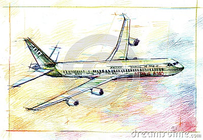 Airbus A340 Plane Illustration Drawing Royalty Free Stock Image - Image ...