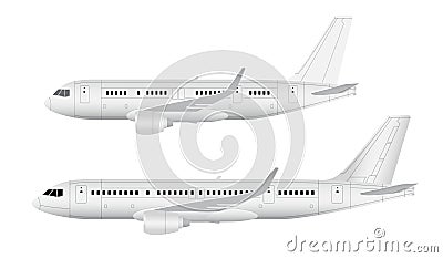 White Airplane. Flying Airplane, Jet Aircraft, Airliner. Top, Front ...