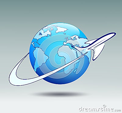 Airplane Circling a Colorful Earth Stock Illustration - Illustration of ...