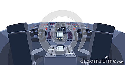 Airplane Cockpit. Back View Of Cabin Flying Airplane. Inside Cockpit ...