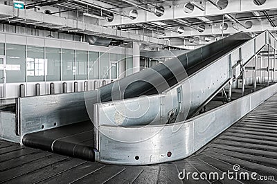 Airport Terminal Baggage Carousel. Baggage Conveyor Belt In Empty ...