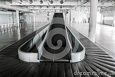 Airport Terminal Baggage Carousel. Baggage Conveyor Belt In Empty ...