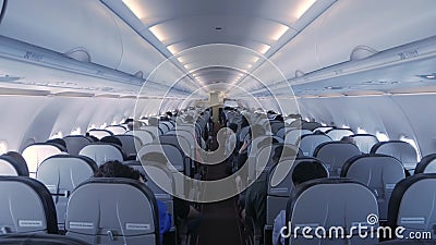 The Aisle Pathway Inside Plane Cabin with Passenger Stock Footage ...