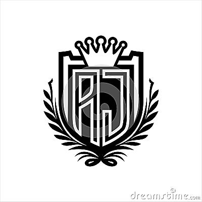 AJ Logo Heraldic Shield Shape With Crown, Vintage Crest On White ...
