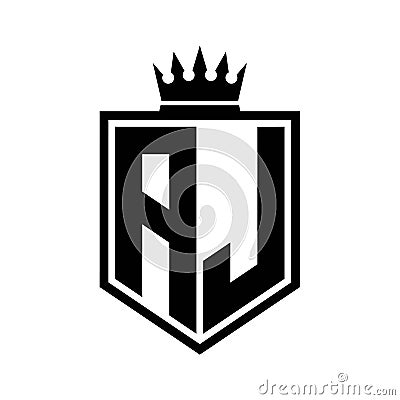 AJ Logo Monogram Bold Shield Geometric Shape With Crown Outline Black ...