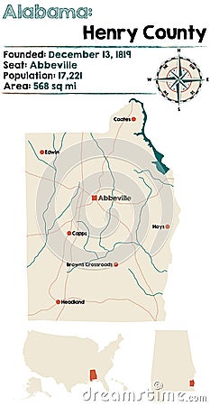 Alabama: Henry County Map Cartoon Vector | CartoonDealer.com #92187971