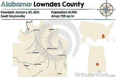 Alabama: Lowndes County Map Cartoon Vector | CartoonDealer.com #92538195