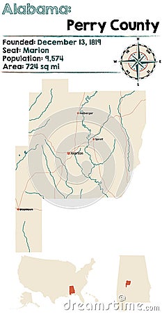Alabama: Perry County Map Cartoon Vector | CartoonDealer.com #94072191