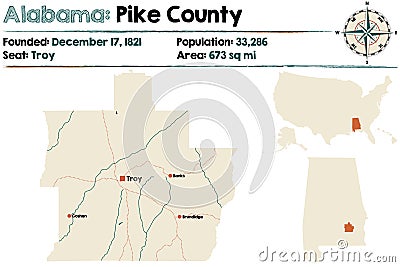 Alabama: Pike County Map Cartoon Vector | CartoonDealer.com #94072201