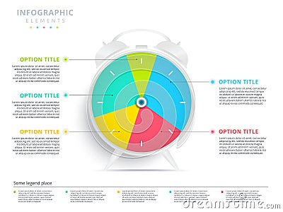 Alarm Clock 5 Step Business Process Pie Chart Infographics. Creative ...