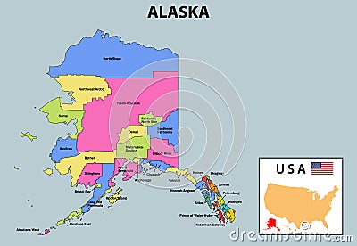 Alaska Map. Alaska Map With Neighboring Countries And Border In Outline ...