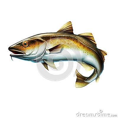Alaska Pollock, Mintai Fish Jumping Out Of Water Illustration Isolate ...