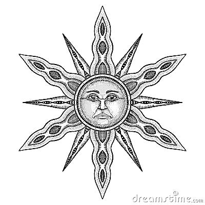 Alchemy Symbol Of Sun - Vector Illustration Stylized As Engraving ...