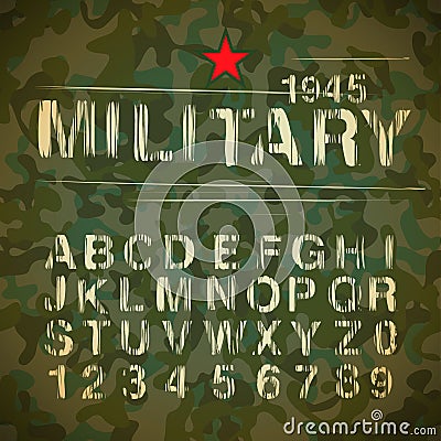 Fonte Militar Do Alfabeto Do Estêncil Datilografe Letras E Números No ...