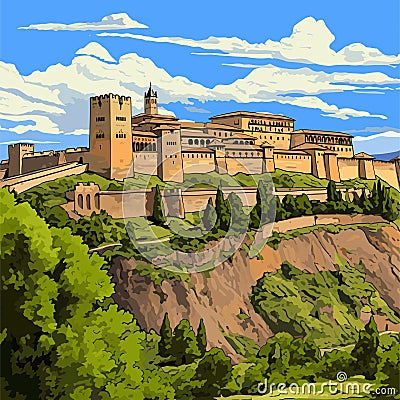 Alhambra Hand-drawn Comic Illustration. Alhambra. Vector Doodle Style ...
