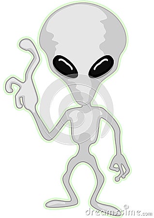 Green Cartoon Alien Peeking Over a Blank Sign Stock Illustration ...