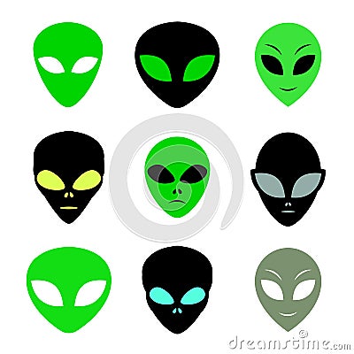 Aliens Faces Set Stock Vector - Image: 58514182