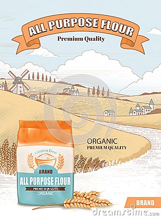 All-purpose Flour Pack Poster Ad Cartoon Vector | CartoonDealer.com ...