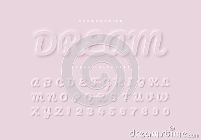 Elegant Neumorphism Font. Modern Alphabet, Letters And Numbers Vector ...