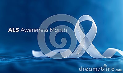 ALS Awareness Month Concept With A White Ribbon Symbol On A Blue ...