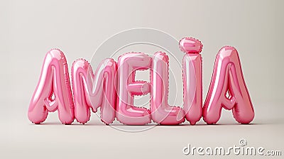 Amelia Name Written In Glossy Pink 3D Inflated Text On White Background ...