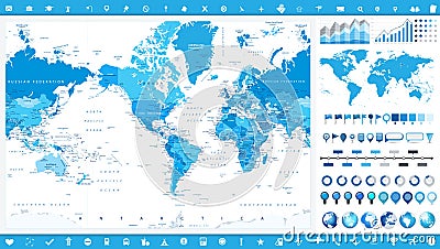 America Centered World Map And Infographic Elements Vector Illustration ...