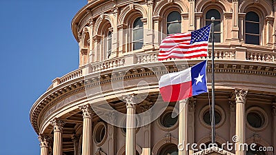 American And Texas Flags Flying At The Texas State Capitol Building In ...
