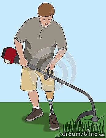 Amputee Using Weed Whacker Vector Illustration | CartoonDealer.com ...