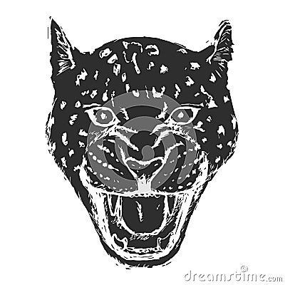 Amur Leopard Roar Face Or Head. Hand Drawn Leopard Head Animal Or ...