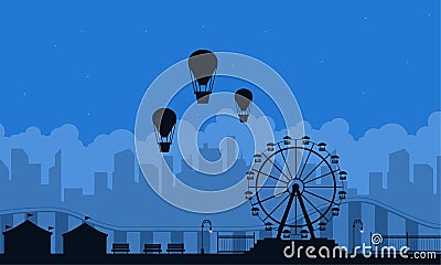 Amusement Park Scnery On Blue Background Silhouette Vector Illustration ...