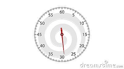 Analog Clock Face with a Rotating Red Pointer. Forward Counting ...
