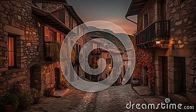 Ancient Architecture Illuminates The Rustic, Medieval Town At Twilight ...