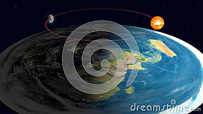 Geocentric Model Of Flat Earth - Side View. Topographic Map Stock ...
