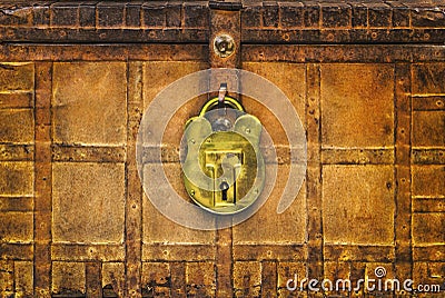 Ancient Locked Rusted Treasure Chest With Large Brass Lock Stock Image ...