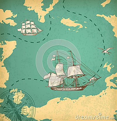 Ancient Map With Ships. Vector Illustration | CartoonDealer.com #71116471