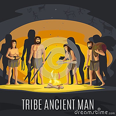 Ancient Men Making Fire In Cave Cartoon Vector | CartoonDealer.com ...