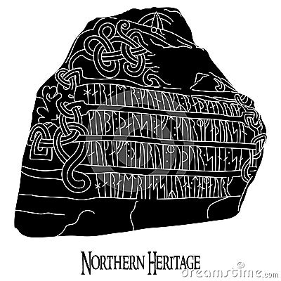Ancient Runestone With Engraved Scandinavian Pattern And Runes Cartoon ...