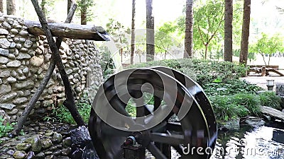 Watermill, a Water Wheel To Lift Water for Irrigation. Stock Video ...