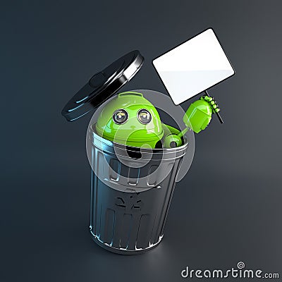 Android Inside Trash Bin. Electronic Recycle Concept Editorial Image ...