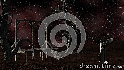 Angel Of Death - Spooky Night Background With Gallows, Crows And Creepy ...