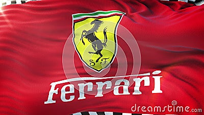 Ferrari Flag Waving on Sun. Seamless Loop with Highly Detailed Fabric ...