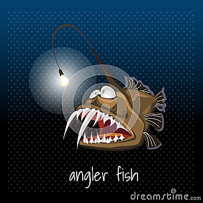 Angler Fish With A Lantern, Monkfish, Sea Devil Cartoon Vector ...